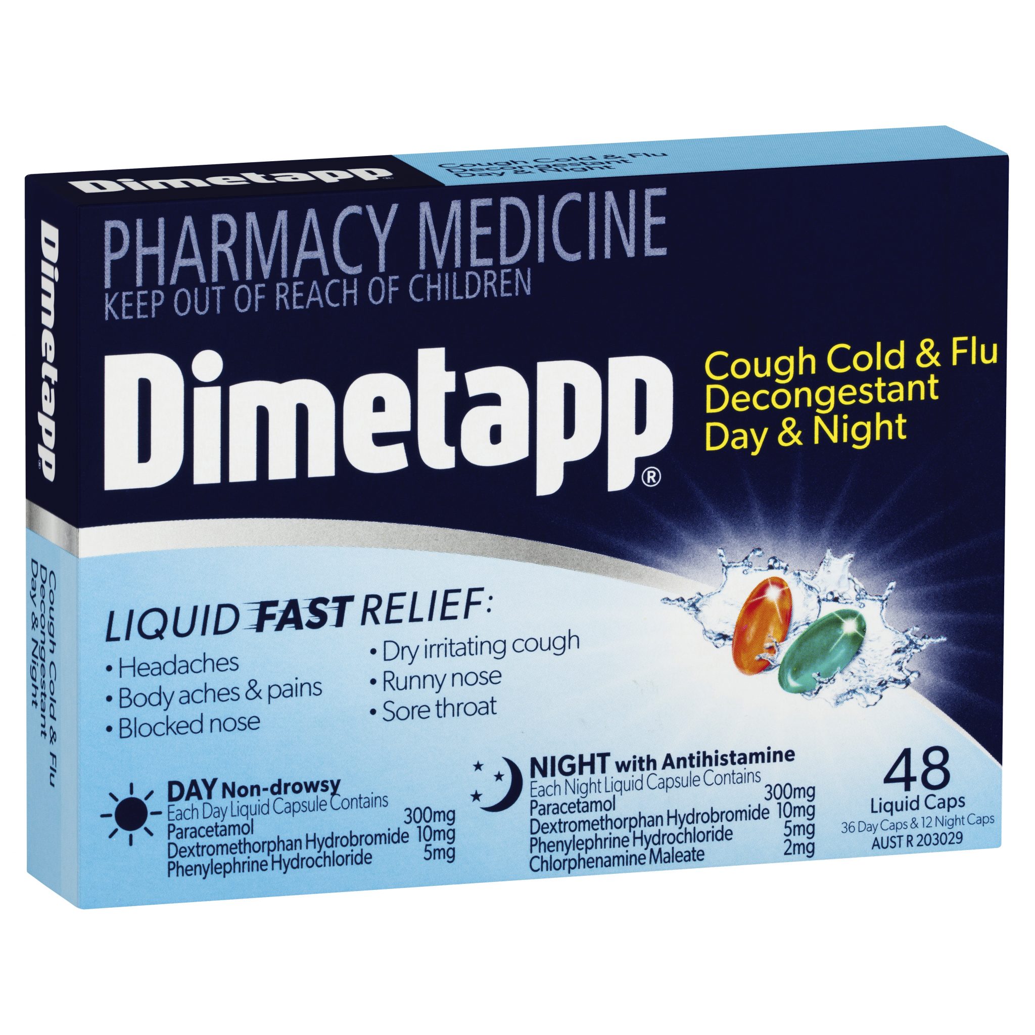 Buy Dimetapp PE Cough Cold & Flu Day & Night Liquid Capsules (Pack of ...
